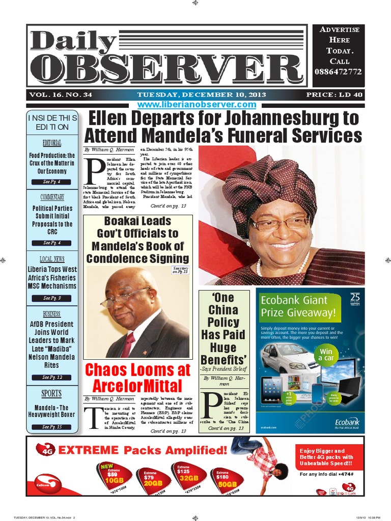 Liberian Daily Observer 12/10/2013 | PDF | Liberia | Thailand