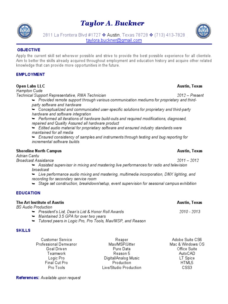 Taylor A Buckner - Resume 2013 | PDF | Art