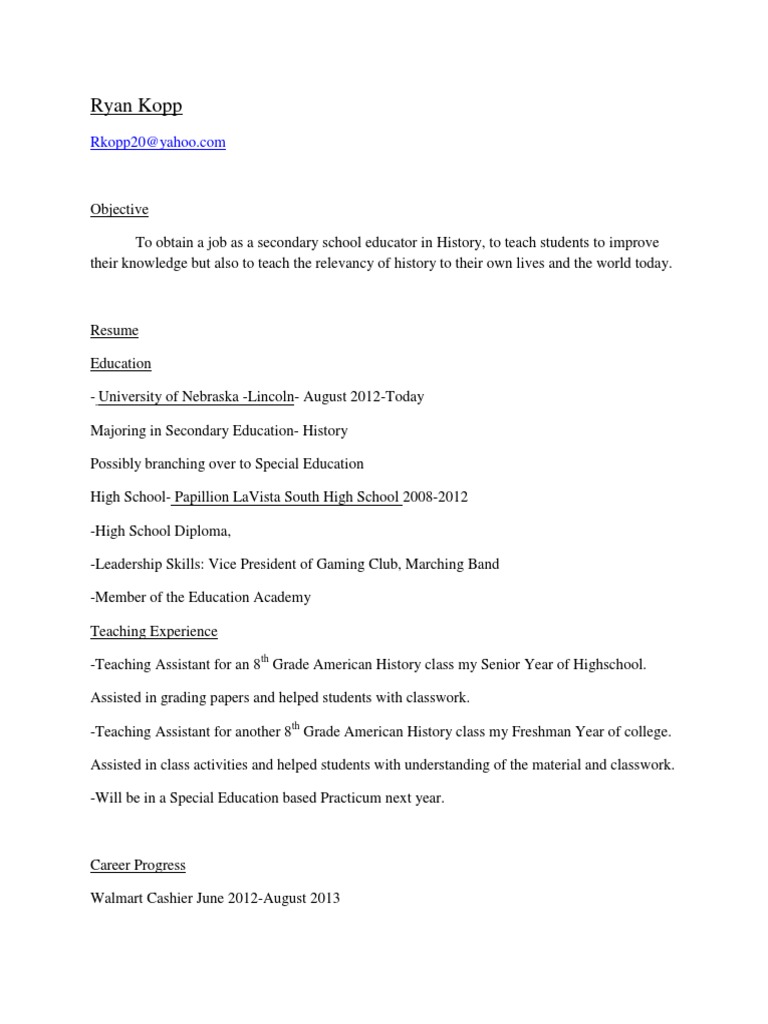 Ryan Kopp: History Educator Resume | PDF