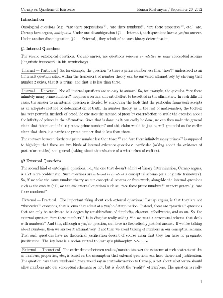 Carnap On Questions of Existence | PDF | Proposition | Conceptual Model