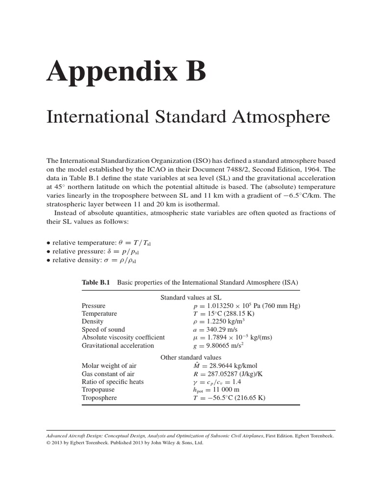Appendix B: International Standard Atmosphere | PDF | Atmosphere Of ...