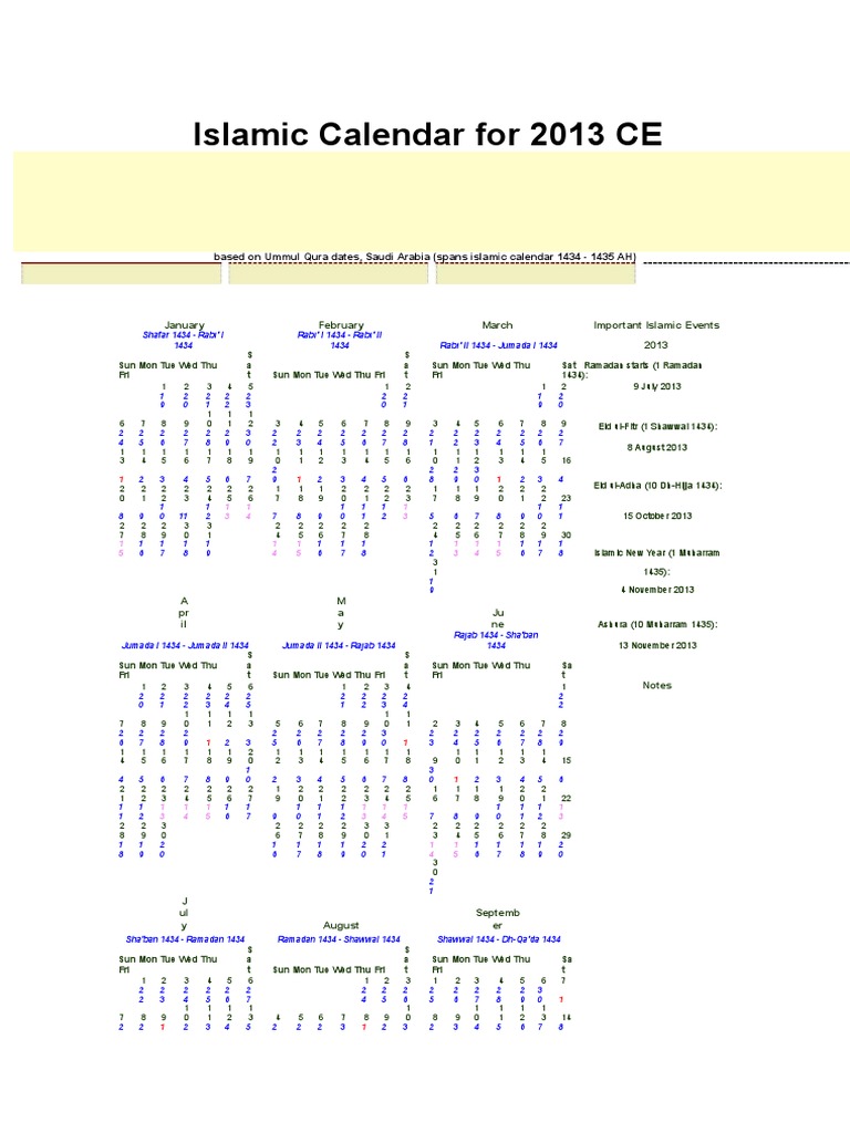 Islamic Calendar Ummulqura 2013 | PDF