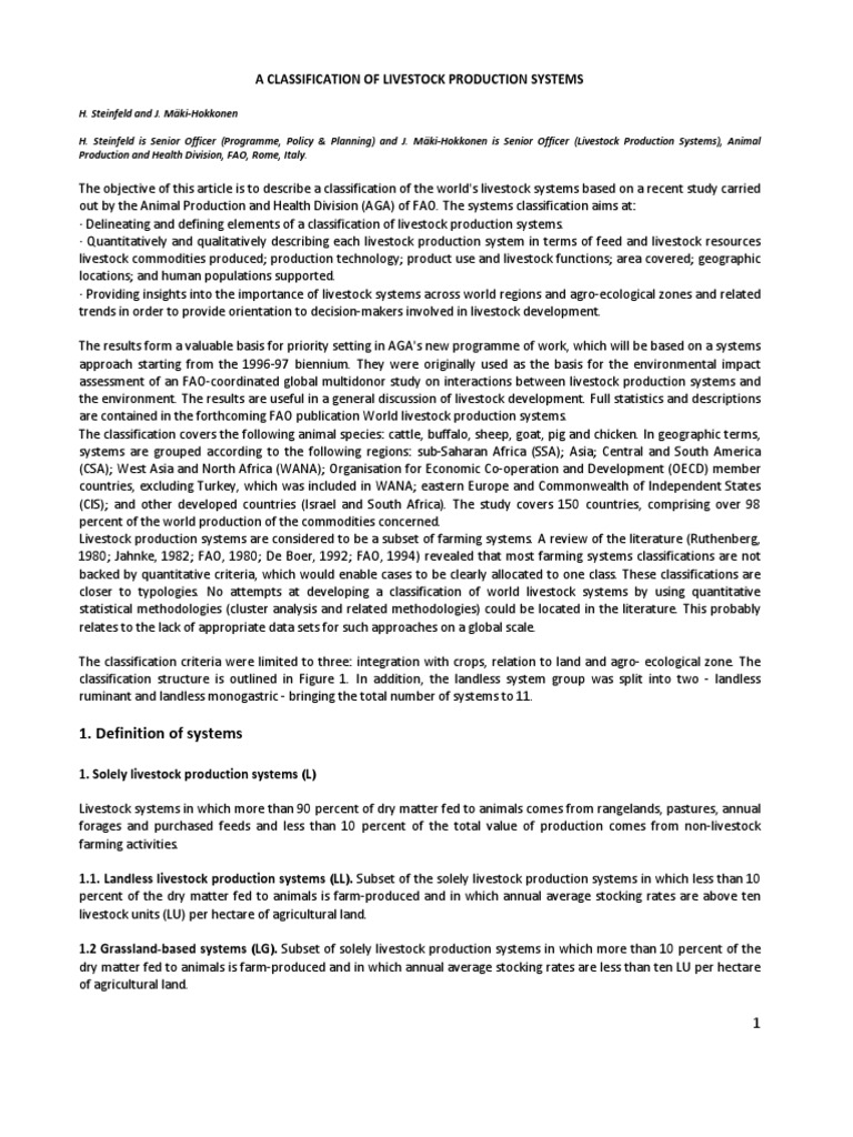 A Classification of Livestock Production Systems | PDF | Livestock ...