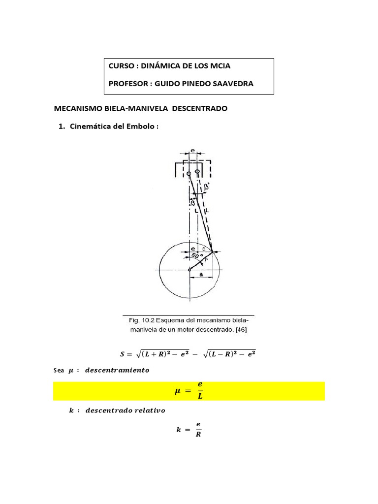 Análisis cinemático del mecanismo biela-manivela descentrado en motores de combustión interna ...