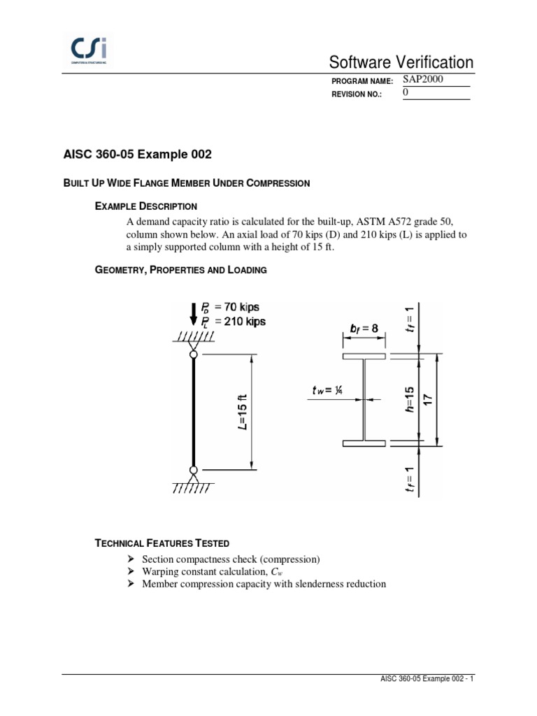 AISC 360-05 Example 002 | Buckling | Column