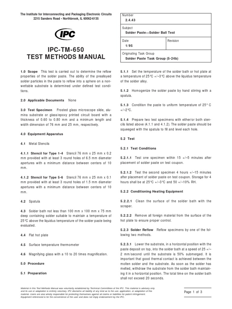 IPC TM 650 Solder Ball Test | Solder | Manmade Materials