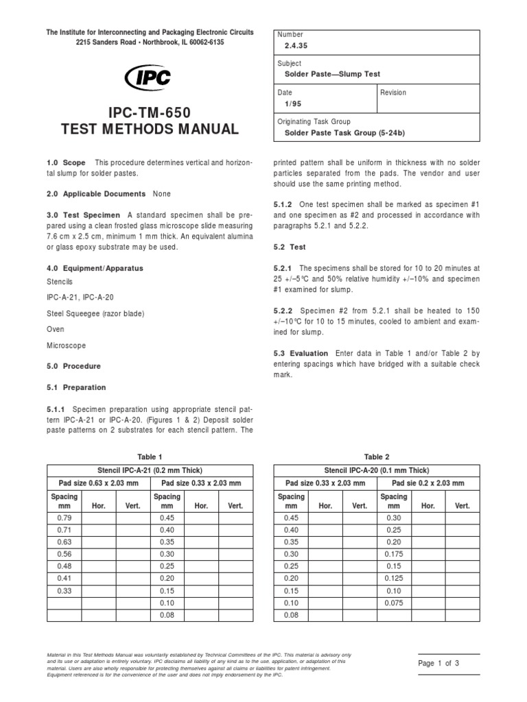 IPC TM 650 Solder Paste Slump Test | PDF | Industrial Processes