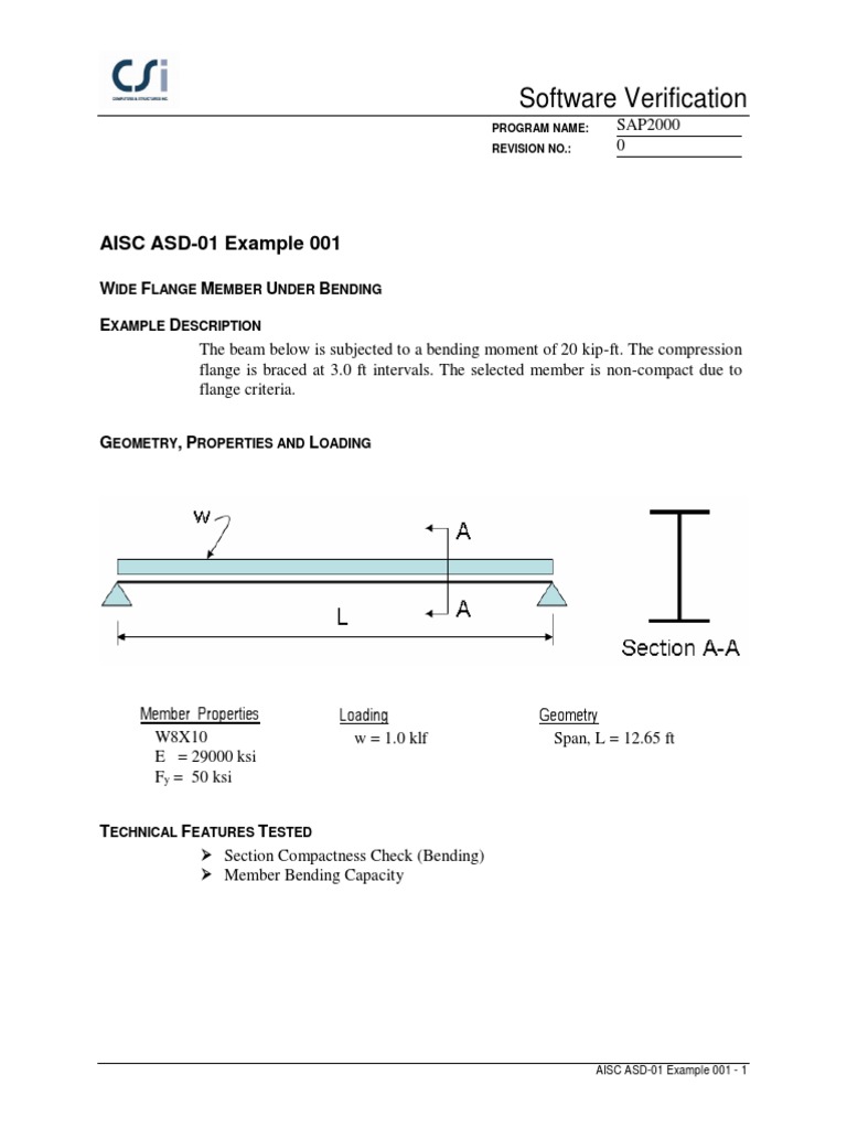 AISC ASD-01 Bending Example Verification | PDF | Bending | Strength Of ...