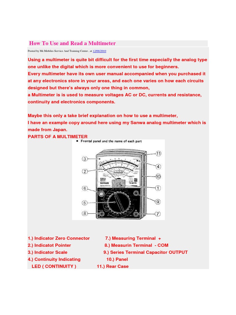How To Use and Read A Multimeter | PDF | Fuse (Electrical) | Electric ...