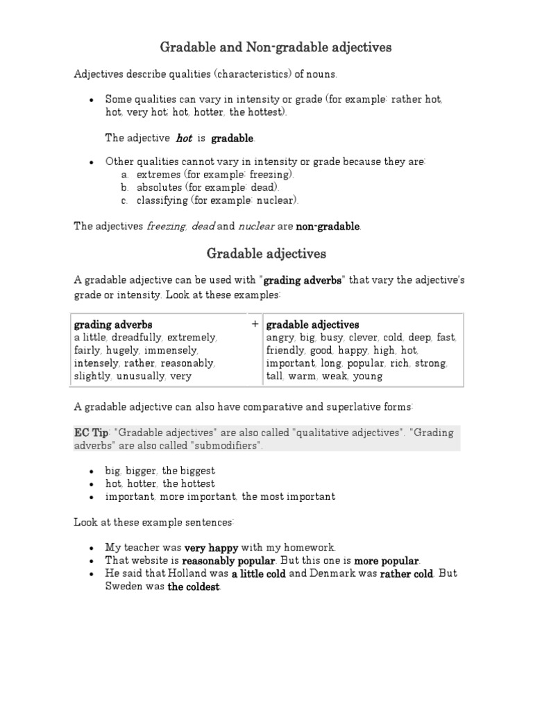 Gradable and Ungradable | PDF | Adjective | Adverb
