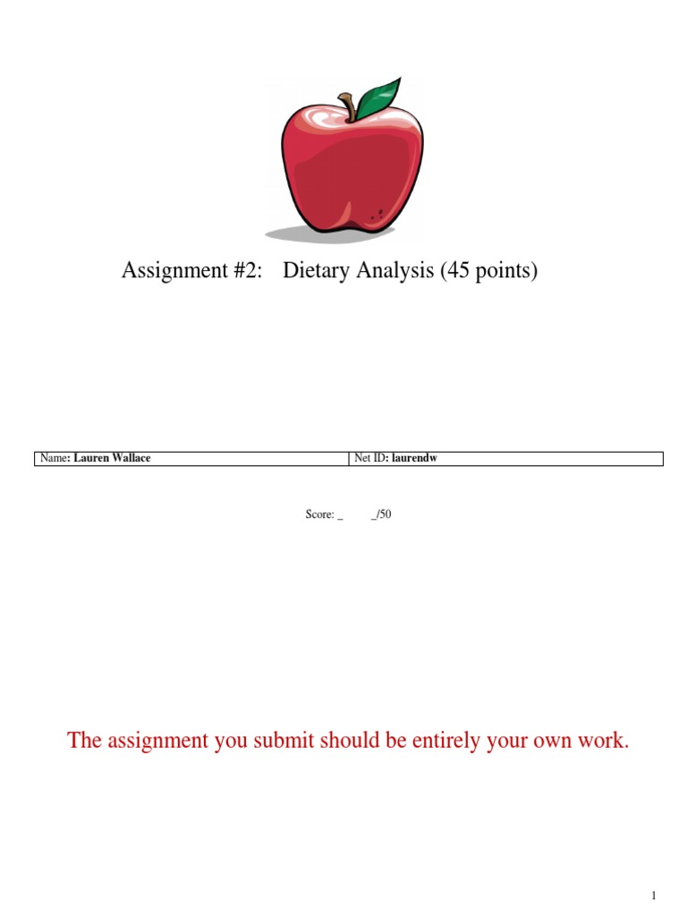 Dietary Analysis Assignment | PDF | Eating | Food Energy