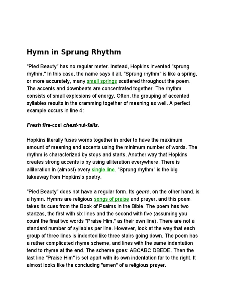 Hymn in Sprung Rhythm | PDF | Metre (Poetry) | Poetic Devices
