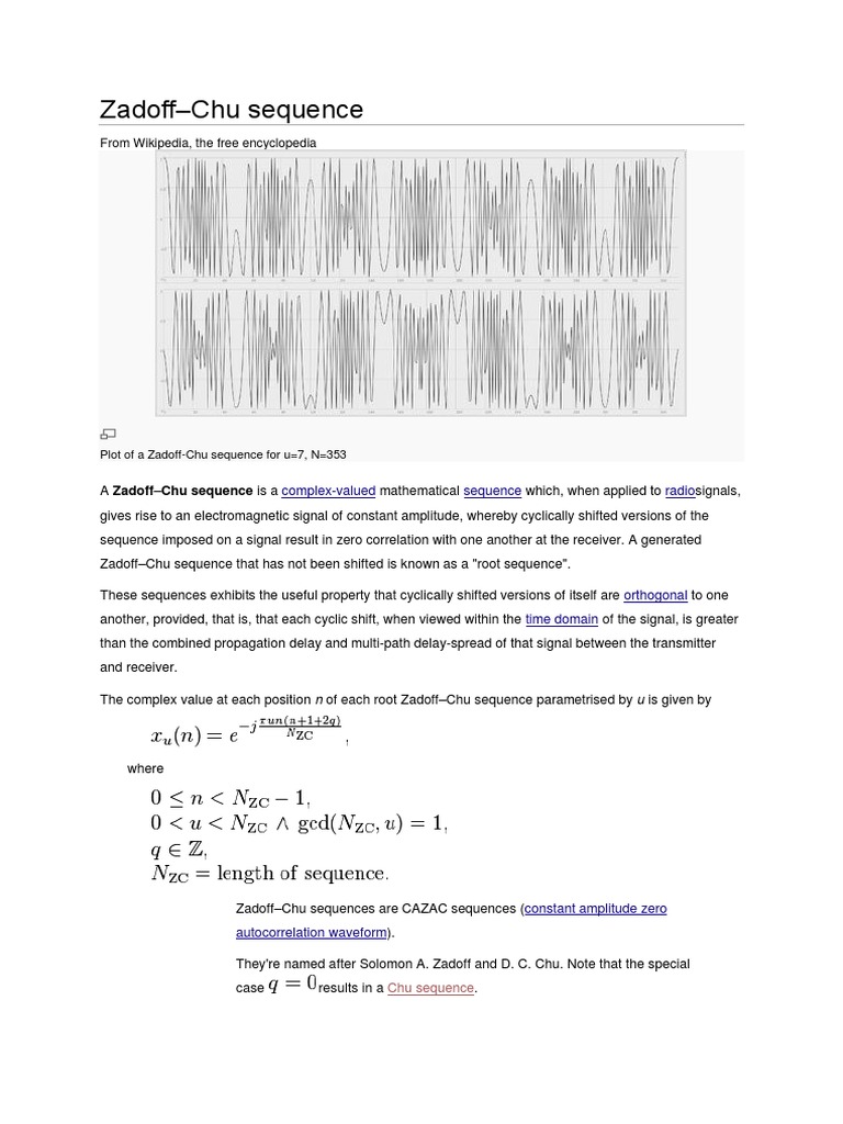 Zadoff–Chu sequence | Telecommunications Engineering | Signal Processing