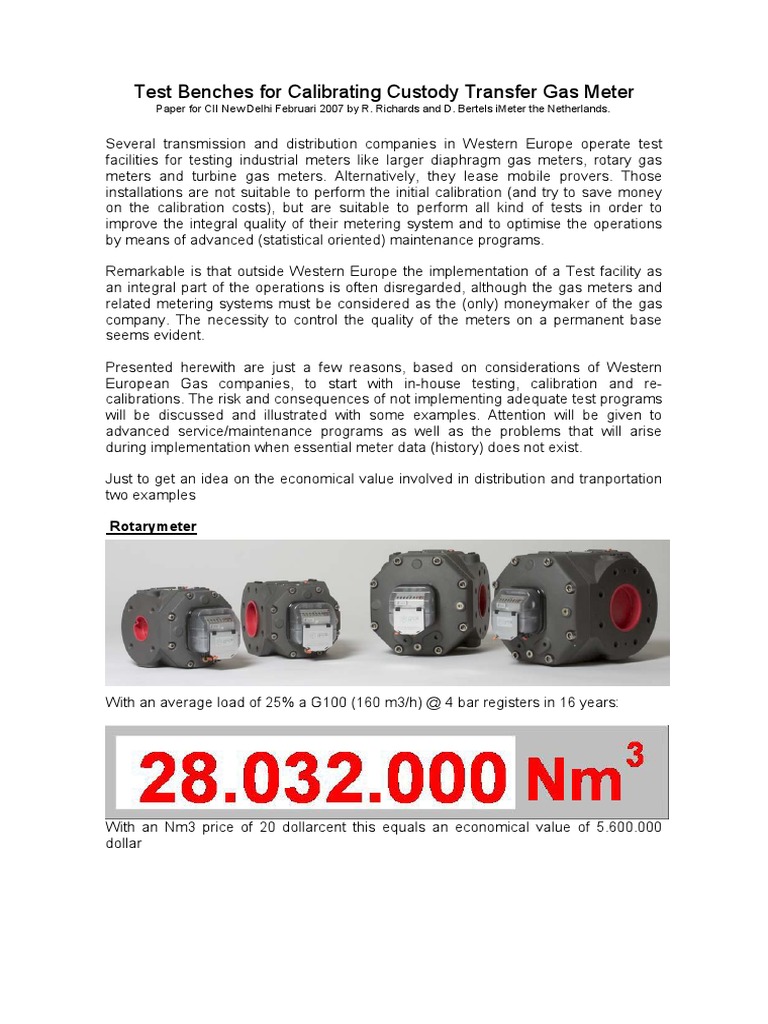 Calibrating Custody Transfer Gas Meter PDF | Download Free PDF ...