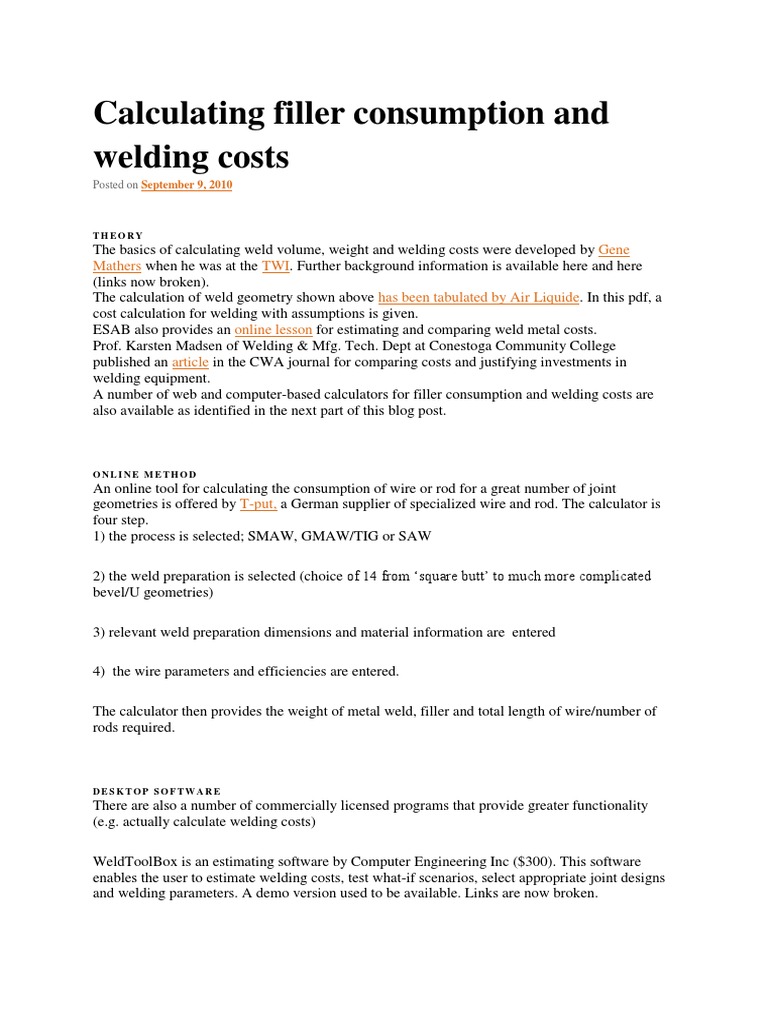 Welding Cost and Filler Calculation Guide | PDF | Welding | Construction