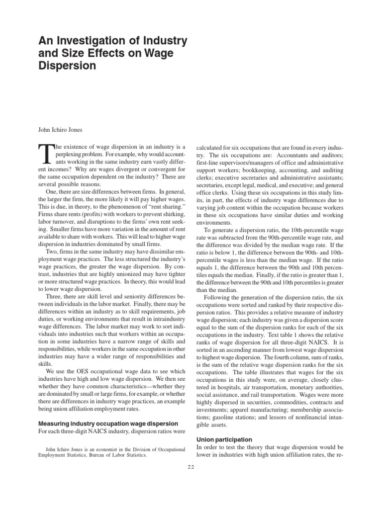 An Investigation Of Industry And Size Effects On Wage Dispersion Pdf