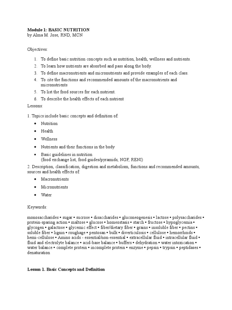 BASIC NUTRITION Module No. 1 | PDF | Digestion | Human Digestive System