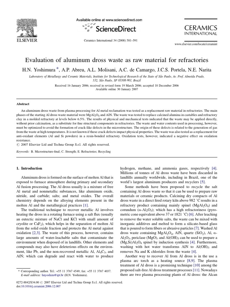 Evaluation of Using Aluminum Dross Waste as a Raw Material in ...