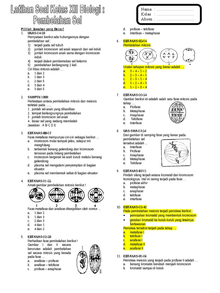 Latihan Soal Pembelahan Sel | PDF