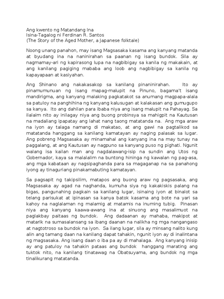 Ang Kwento NG Matandang Ina | PDF