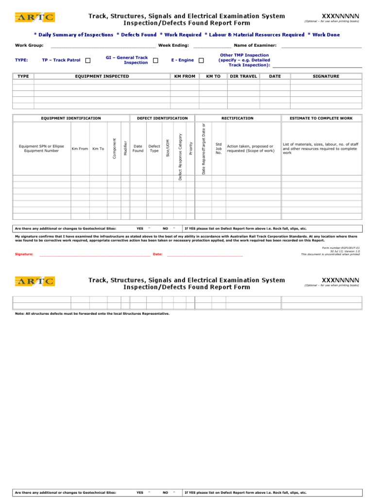 Track, Structures, Signals and Electrical Examination System Inspection ...