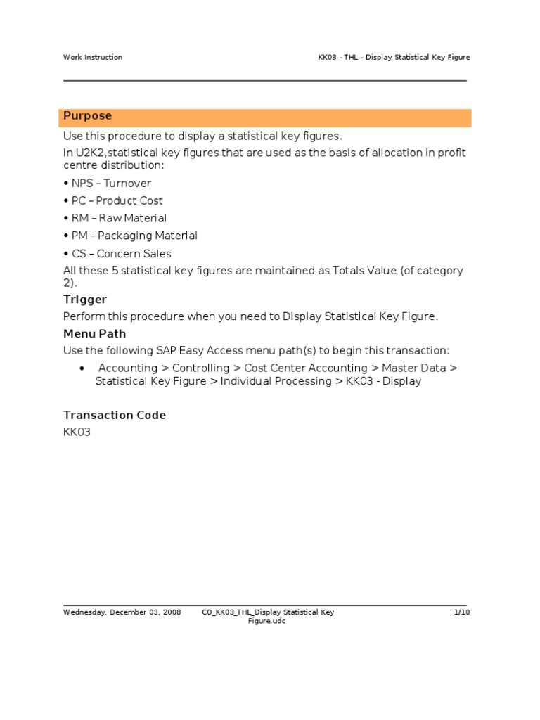 CO KK03 THL Display Statistical Key Figure | PDF | Computer Data ...