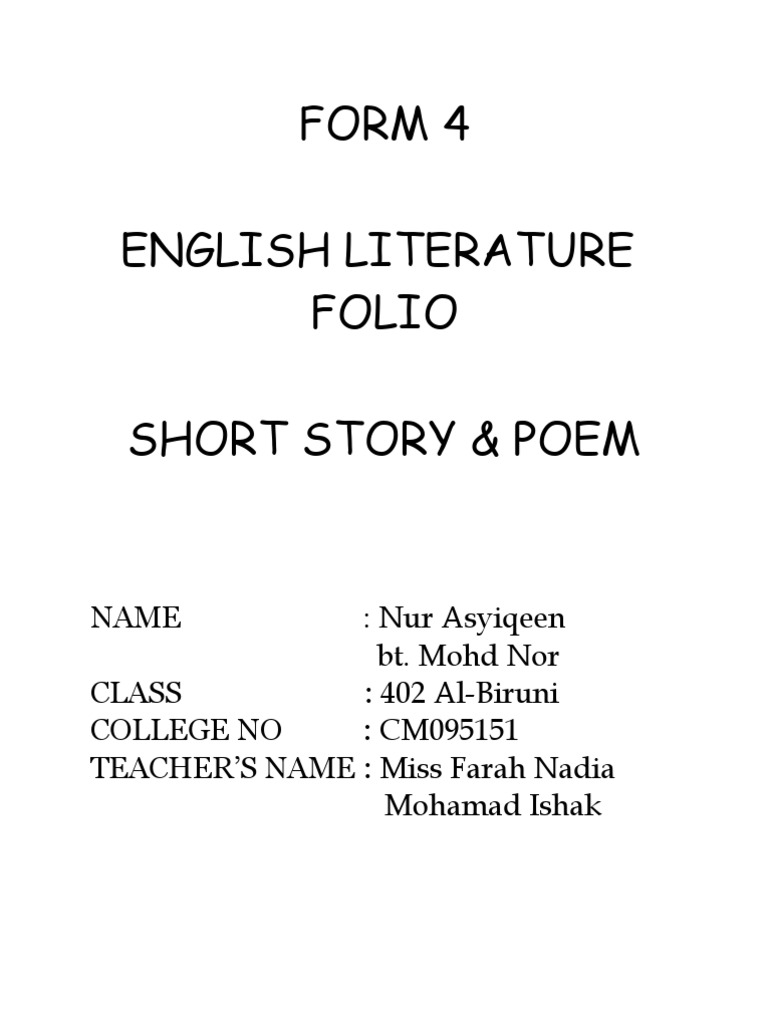 English Literature Form 4 (Folio) | PDF | Writers | Decision Making