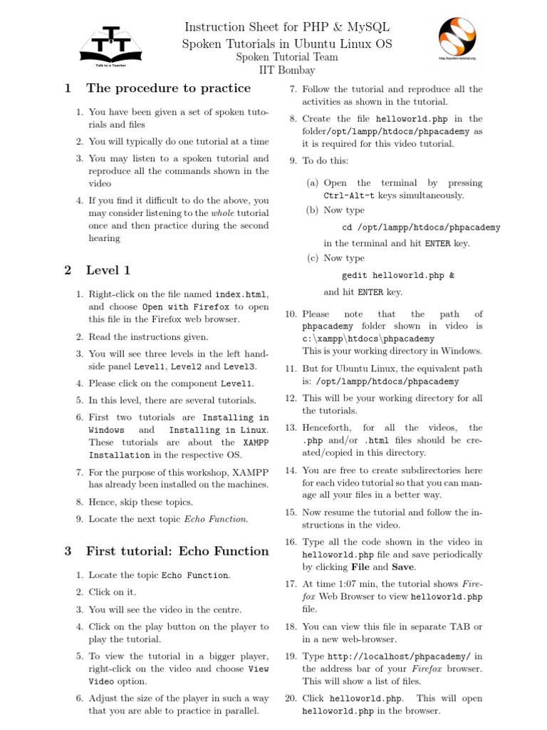 PHP MySQL Instructions Linux | PDF | Web Browser | Directory (Computing)