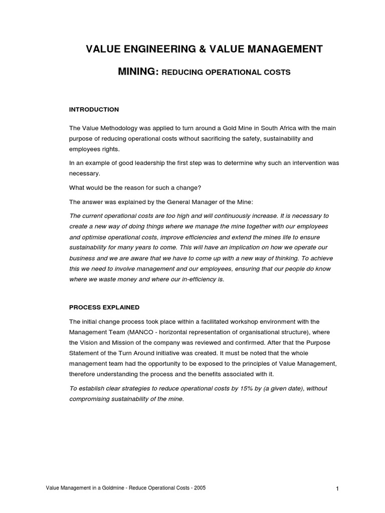 Value Engineering & Value Management: Reducing Operational Costs | PDF ...