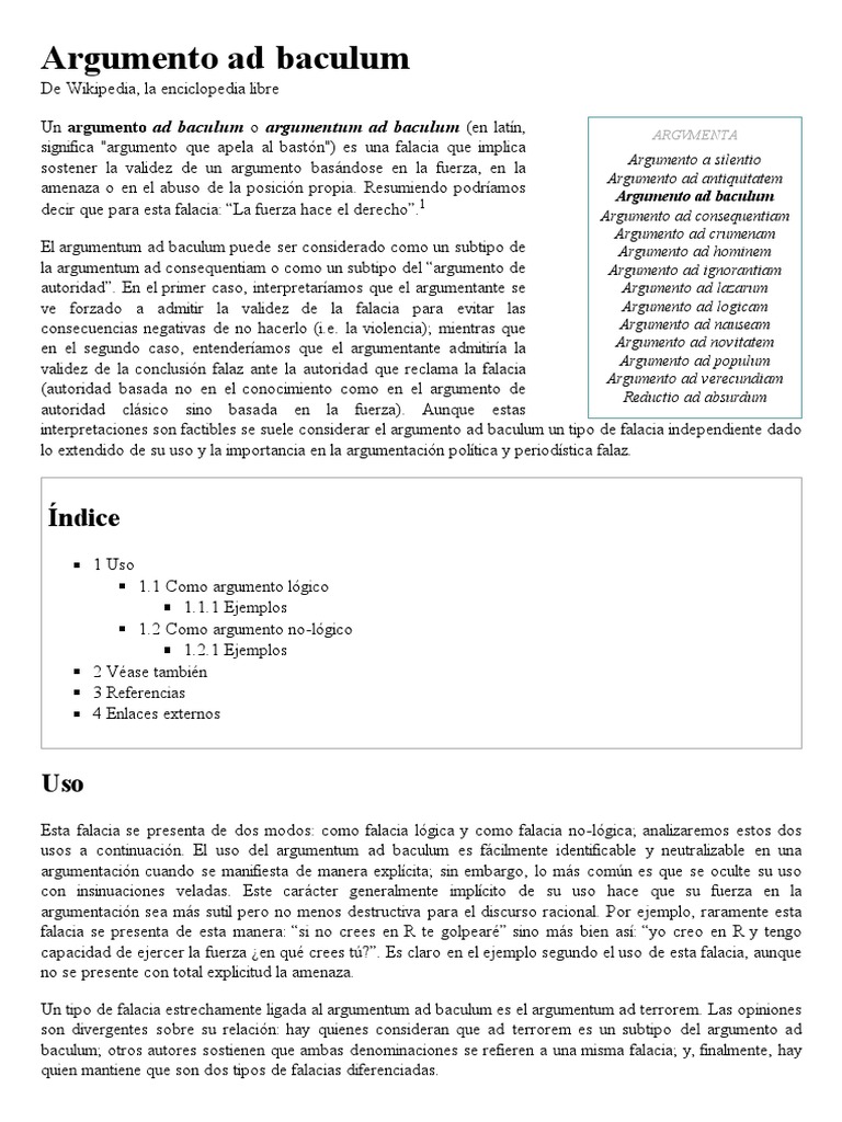 Argumento Ad Baculum - Wikipedia, La Enciclopedia Libre | PDF | Consecuencia Lógica | Toma de ...