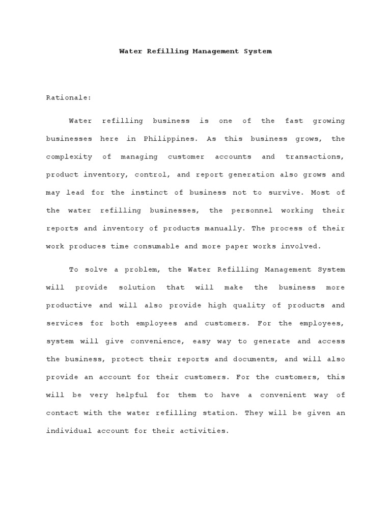 Water Refilling System | PDF | Inventory | Customer