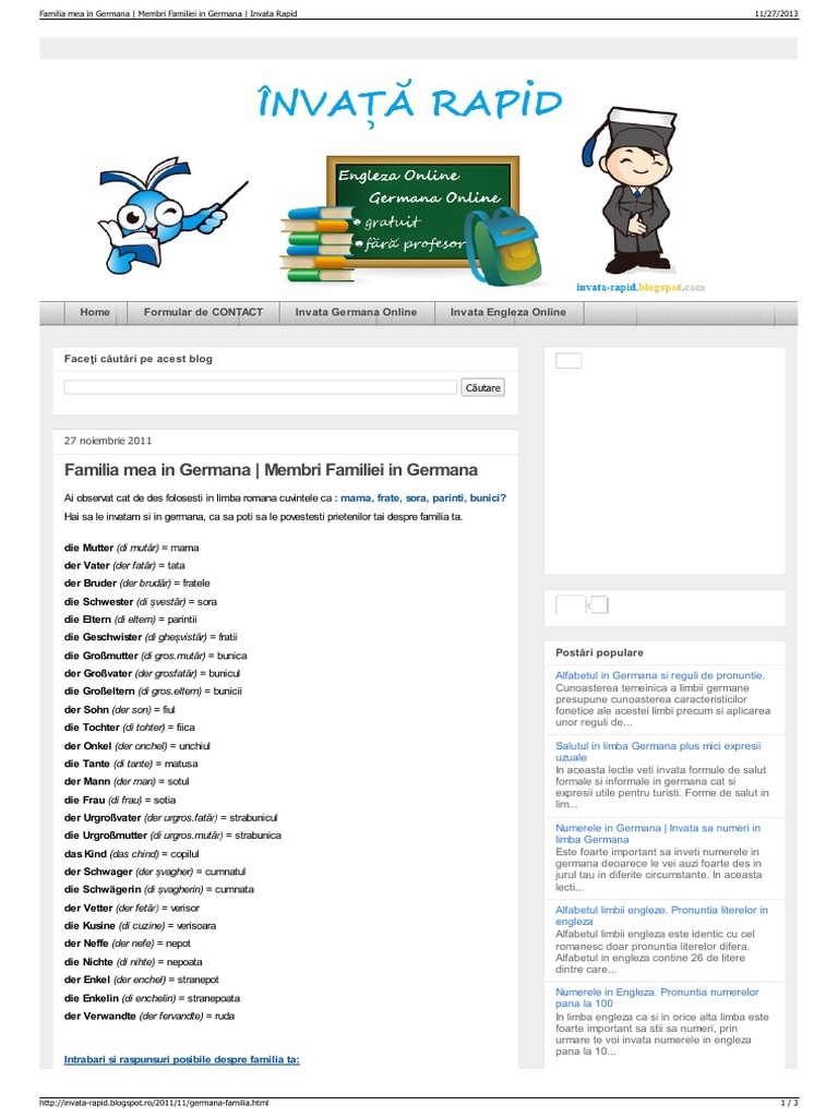 Familia Mea in Germana Membri Familiei in Germana Invata | PDF
