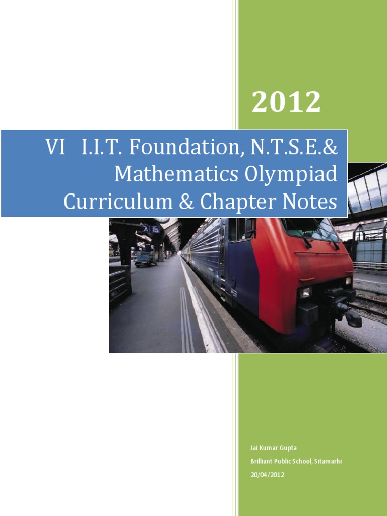 Class VI I.I.T. Foundation, N.T.S.E.& Mathematics Olympiad Curriculum ...