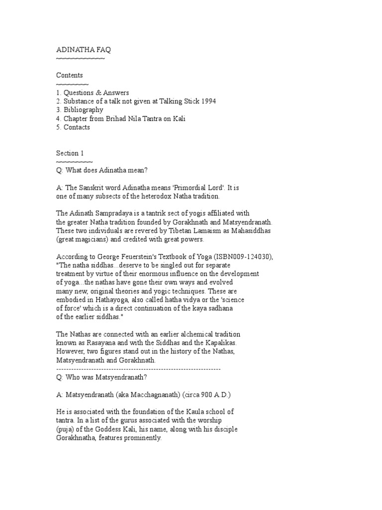Adinatha Faq | PDF | Kundalini Yoga | Hindu Tantra