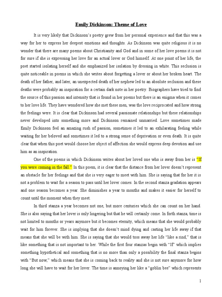 Question 33 - Emily Dickinson Theme of Love | PDF | Emily Dickinson ...