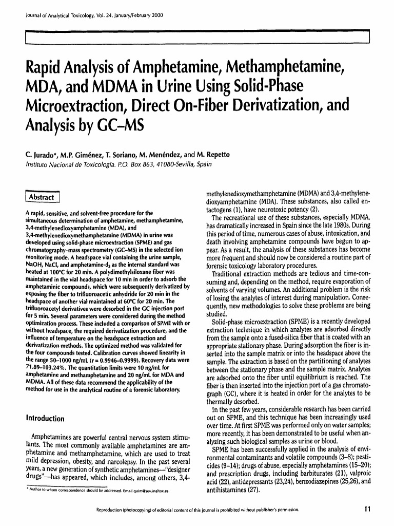 Rapid Analysis of Amphetamine, Methamphetamine, MDA and MDMA in Urine ...