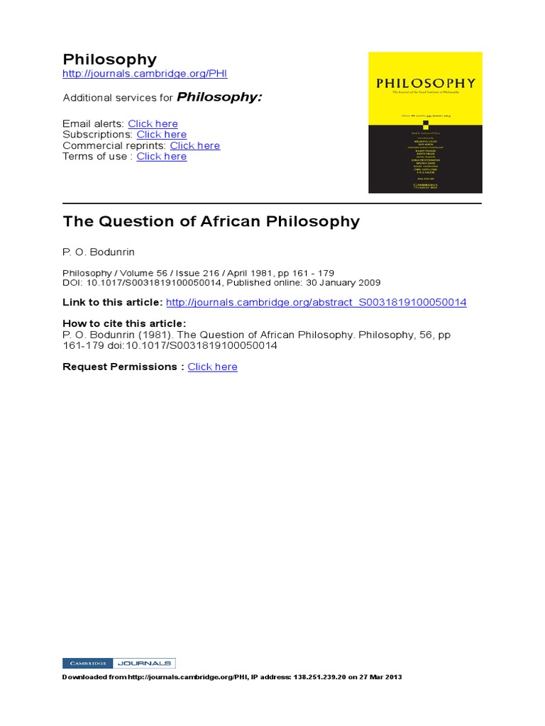 Bodunrin - The Question of African Philosophy | PDF | Socrates | Reason