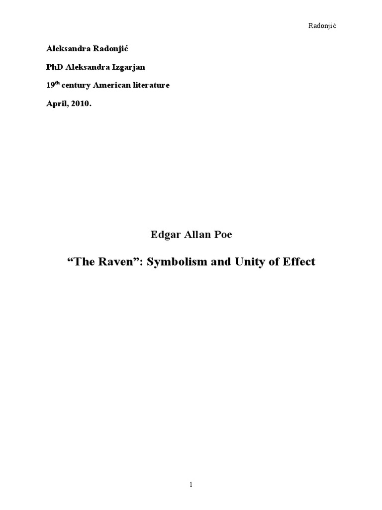 The Raven - Symbolism and Unity of Effect | PDF | The Raven | Poetry