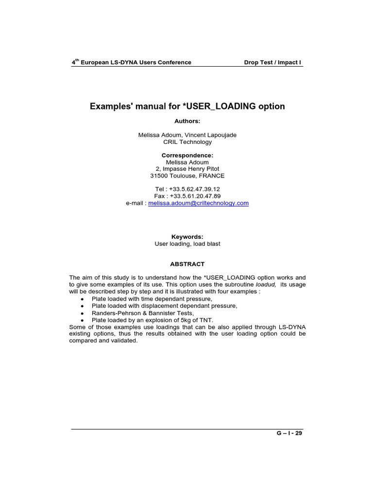 4th European Ls Dyna Users Conference Pdf Parameter Computer