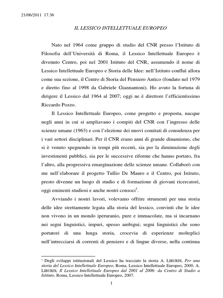 Tullio Gregory - Lessico Intellettuale Europeo | PDF