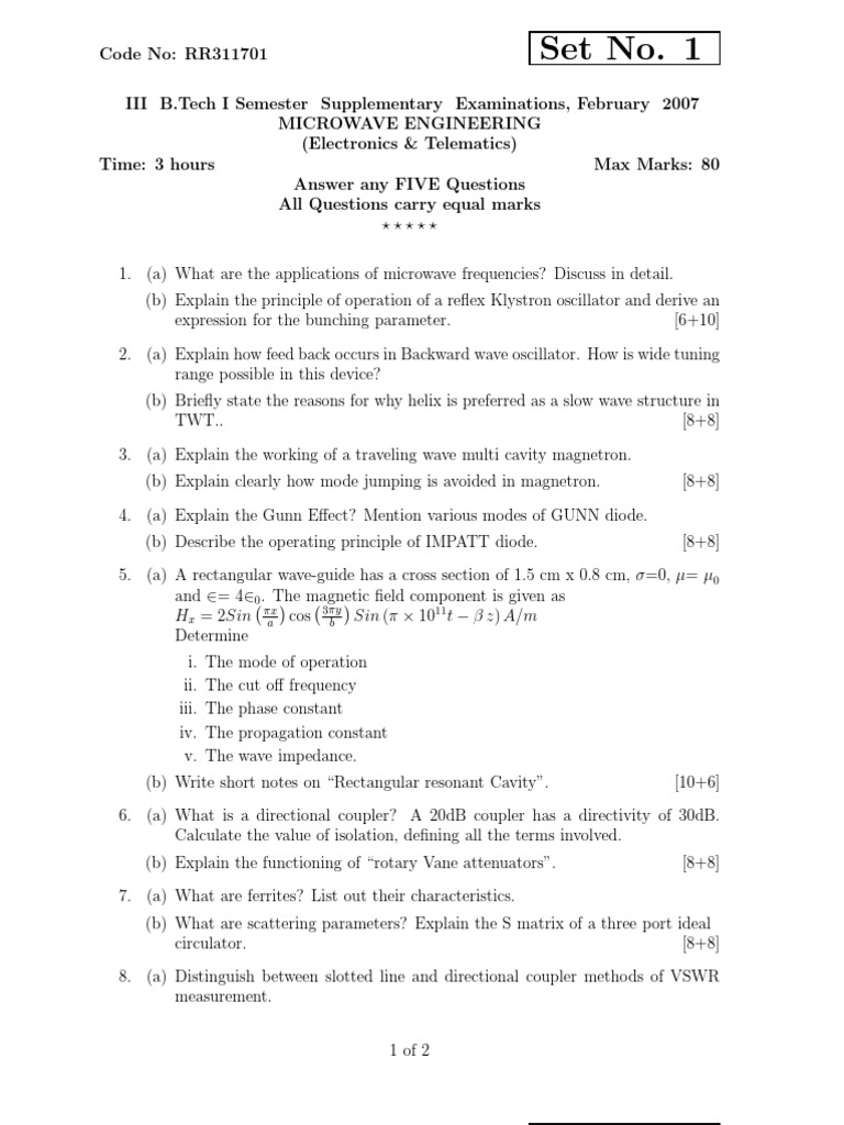 Microwave Engineering Exam Questions | PDF | Microwave | Waveguide