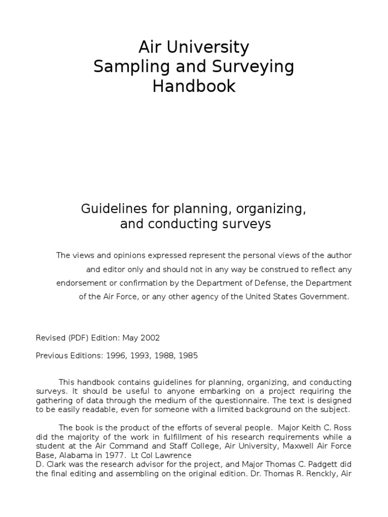 Surveying Handbook Guidelines | PDF | Sampling (Statistics) | Statistics