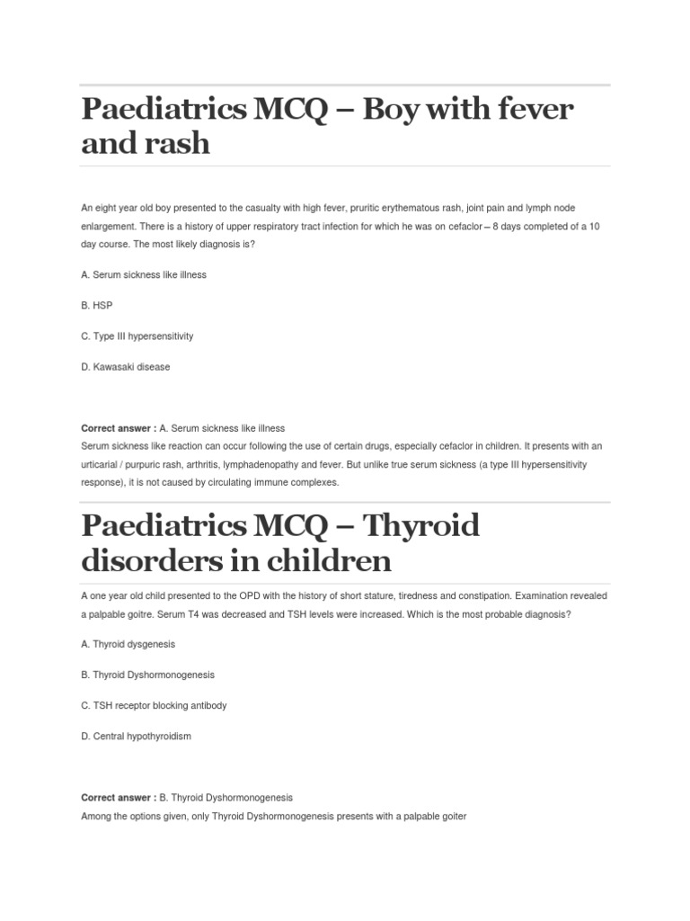 Paediatrics MCQ | PDF | Thyroid | Antibody
