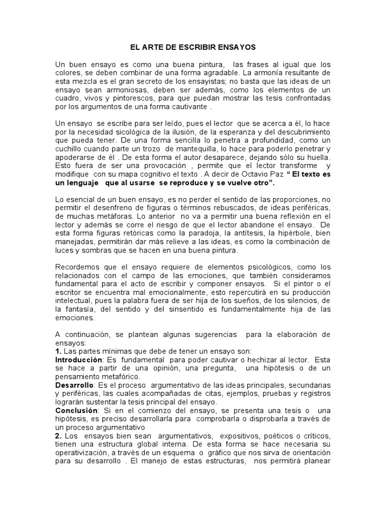 El Arte de Escribir Ensayos | PDF | Ensayos | Comillas