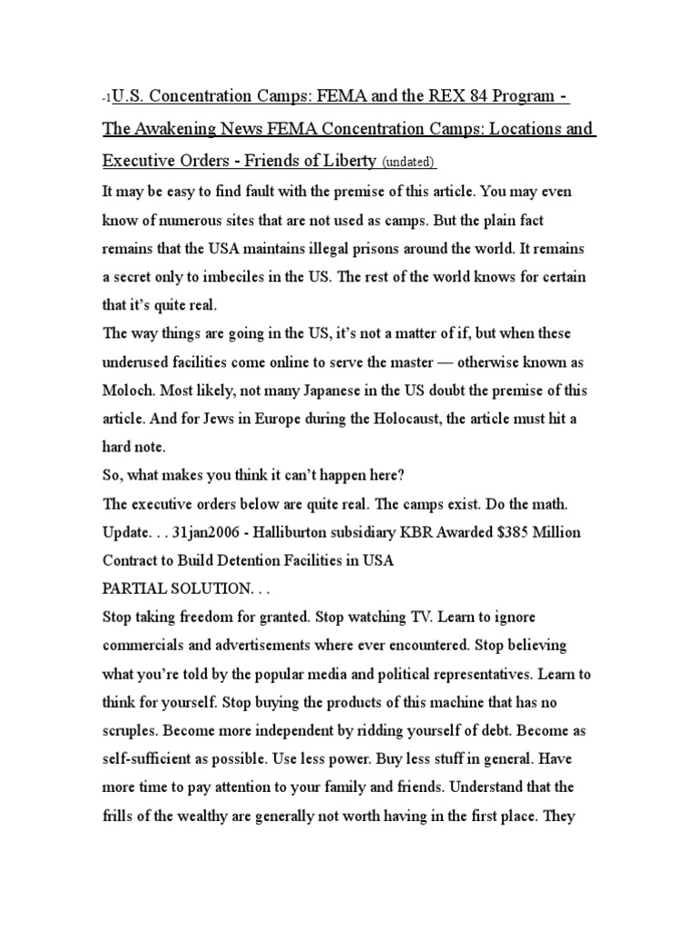 FEMA Camps and REX 84 Orders and Locations by State | PDF | Disaster ...