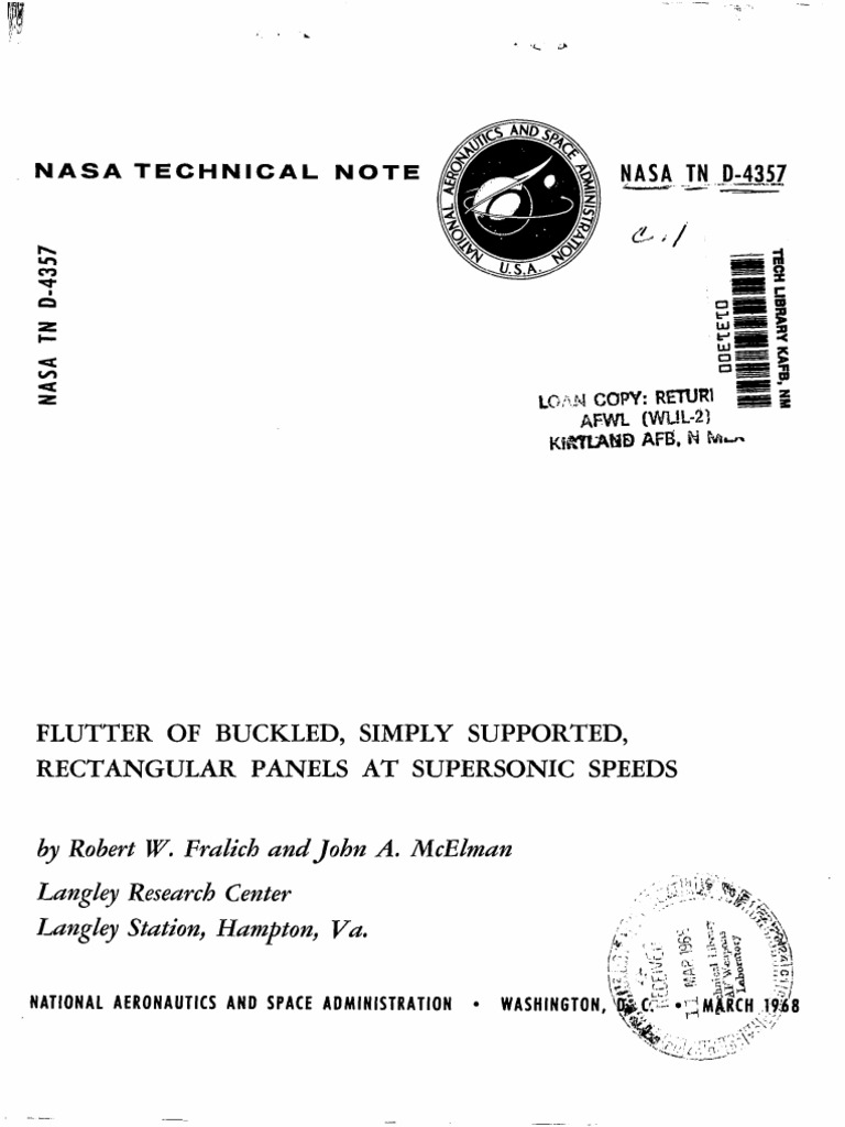 Flutter of Rectangular Panel Supersonic Nasa Report PDF | PDF ...