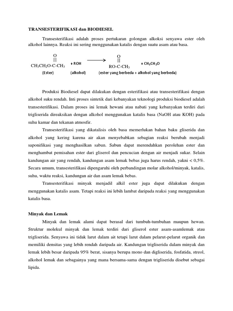 Transesterifikasi Dan Biodiesel | PDF