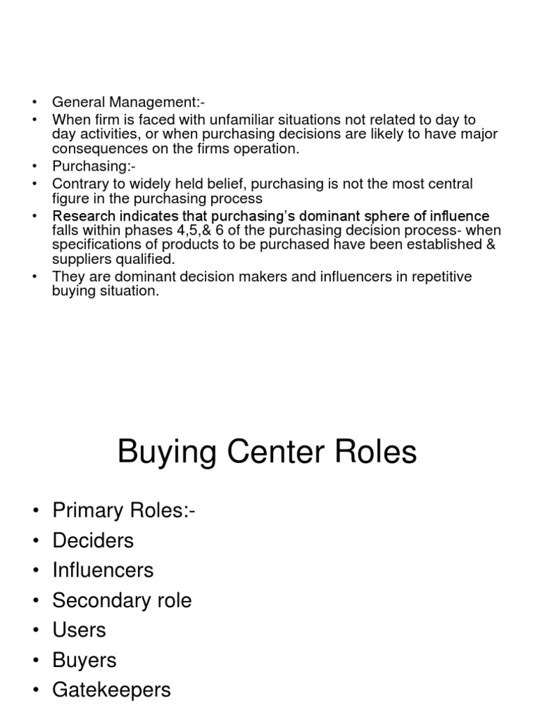 Buying Center Roles | PDF | Inventory | Business Economics