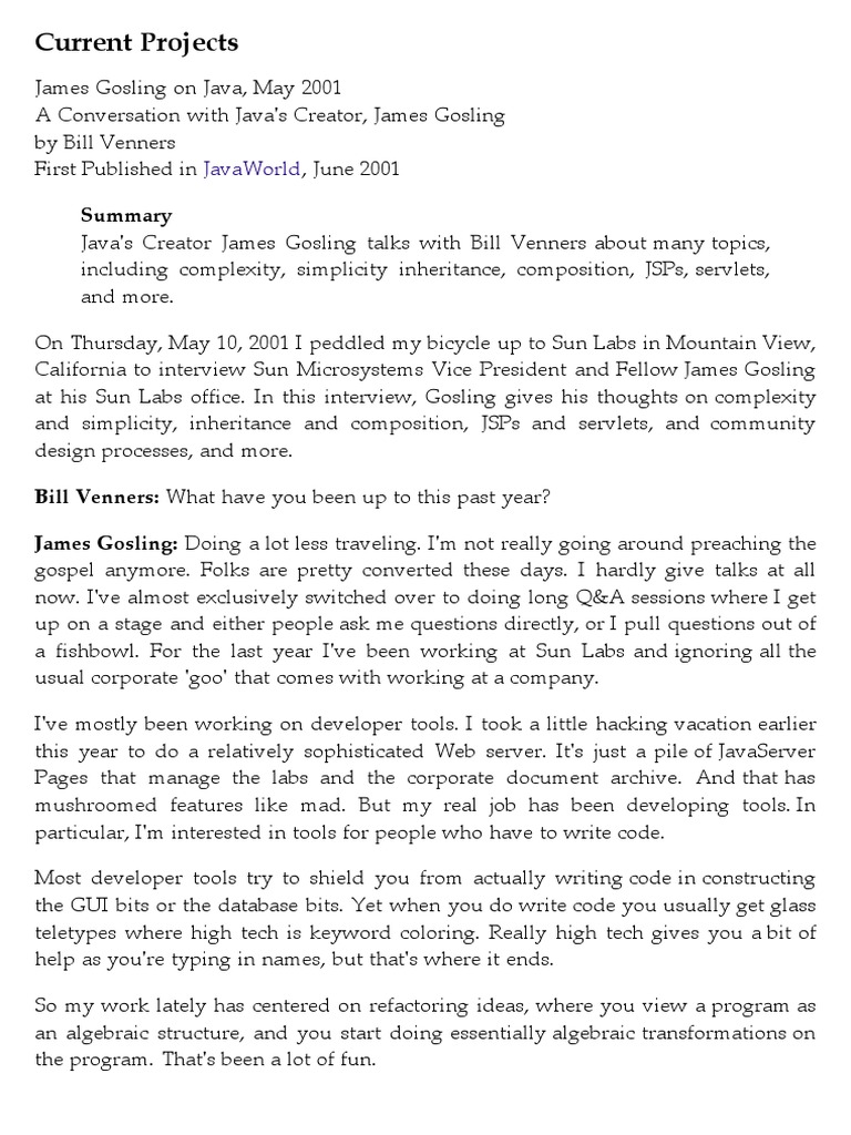 James Gosling On Java, May 2001 | PDF | Art