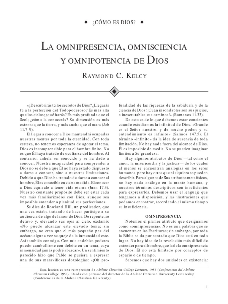 La Omnipresencia, Omnisciencia y Omnipotencia de Dios | PDF | Dios | Abrahán